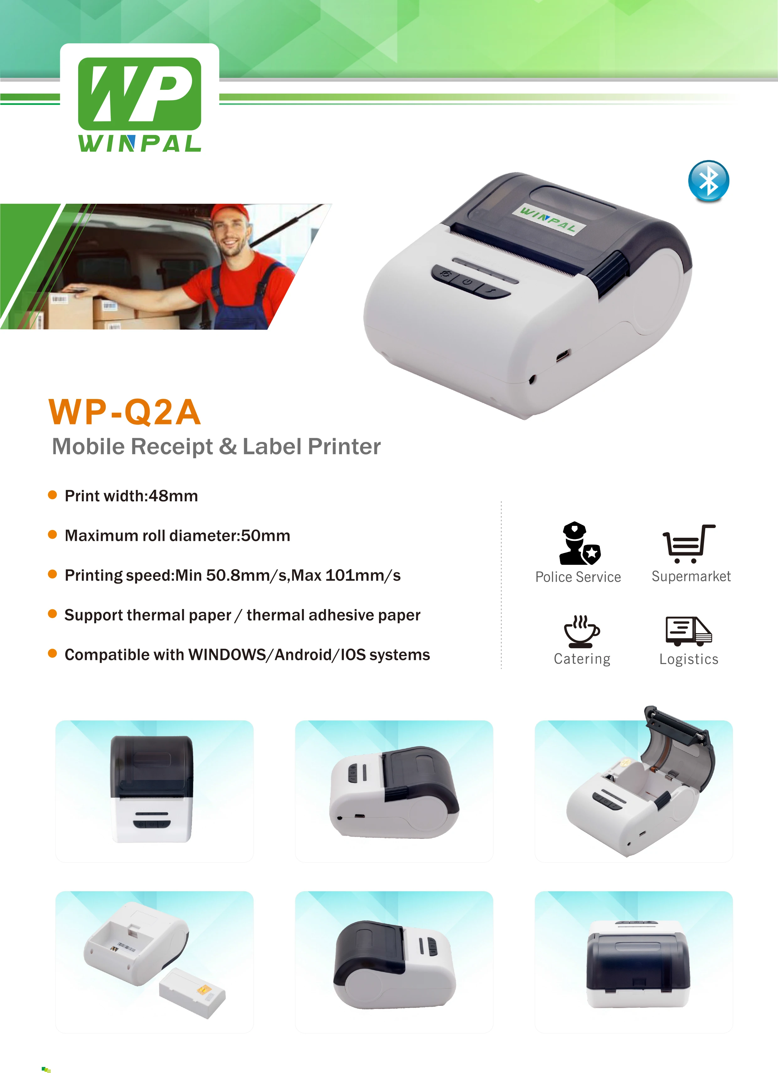 Winpal Low Price 2in1 Portable Receipt Printer Shipping Label Printer ...