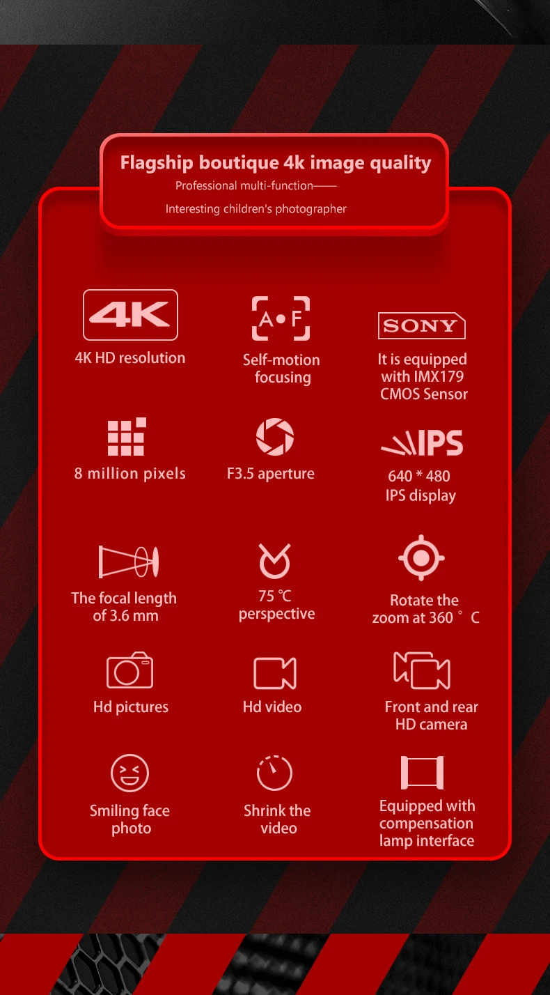 D6pro Kids Camera - 4K Mini SLR with 20X Zoom & Smiley Capture