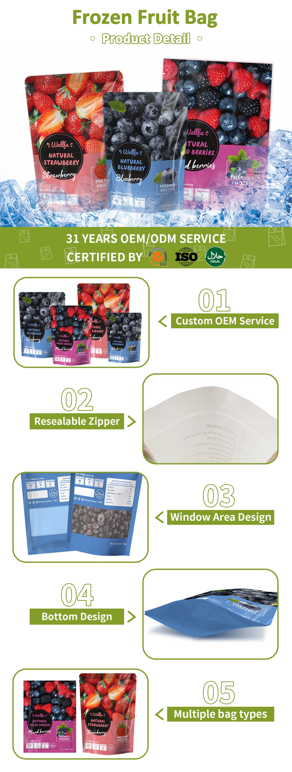 Custom Printed Plastic Pouches for Frozen Food Packaging