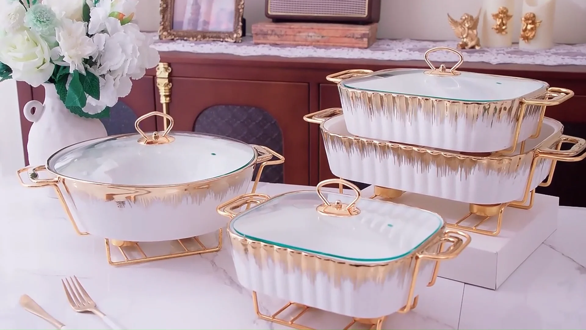 Hotel Restaurant Porcelain Glass Lid Food Warmer Soup Pot Luxury ...