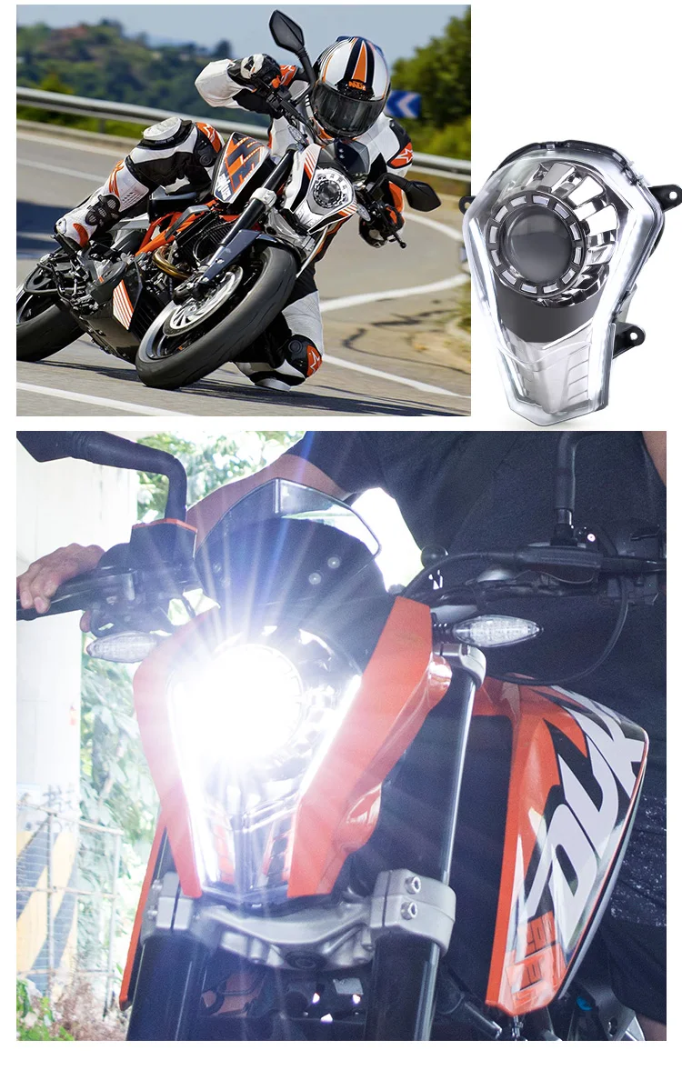 ECE R50 White DRL Low High Beam Motorcycle Headlight for KTM Duke 200 2012-2019