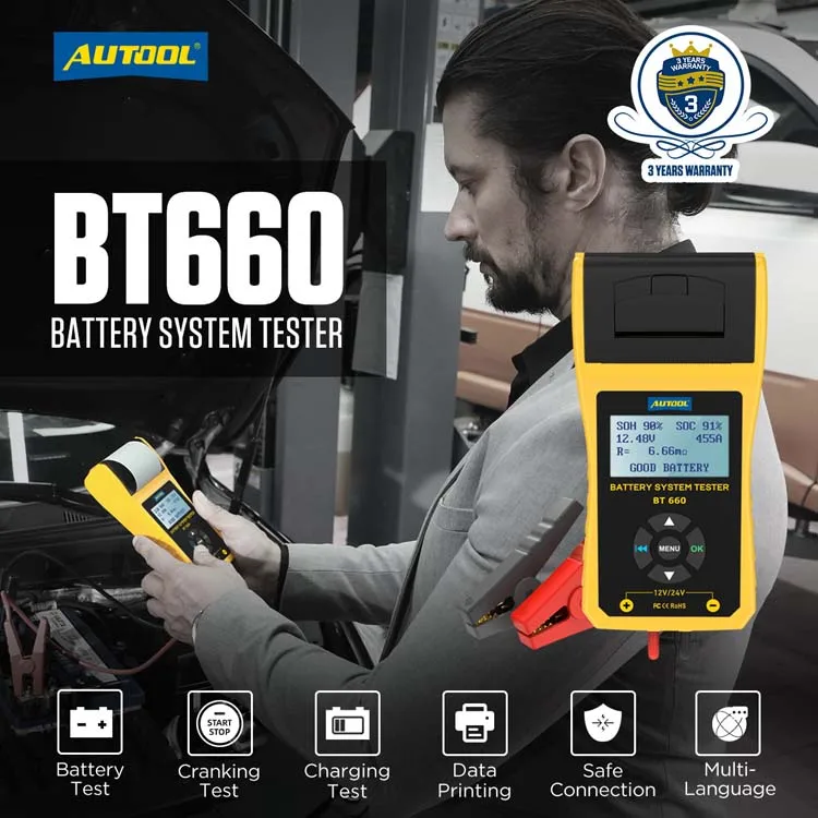 OEM AUTOOL BT660 Battery Tester - Reliable 12V Data Printing