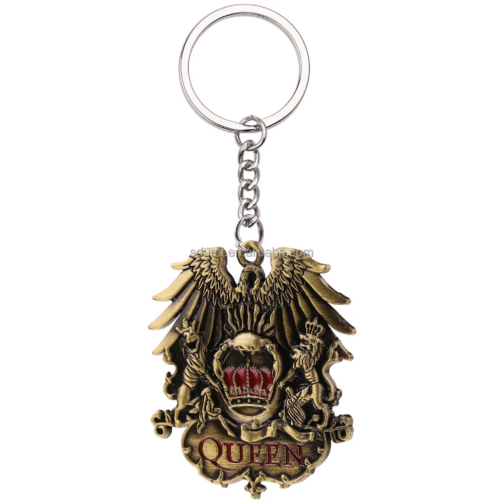 Fashion Rock Band Men Keychain Antique Bronze Silver Color Queen Logo ...