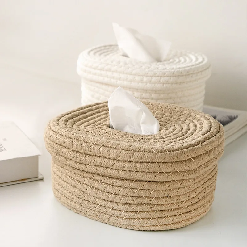 Cotton Rope Woven Paper Towel Storage Box Creative Desktop Cover ...