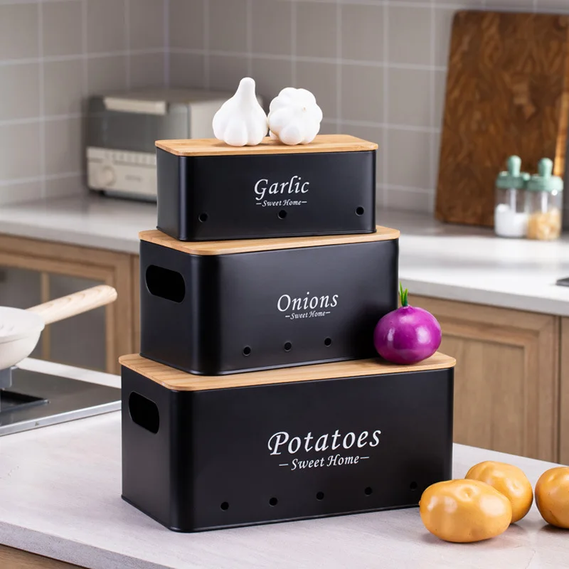 Stacked Metal Onion Ginger Vegetable Storage Box Kitchen Light Shielded ...