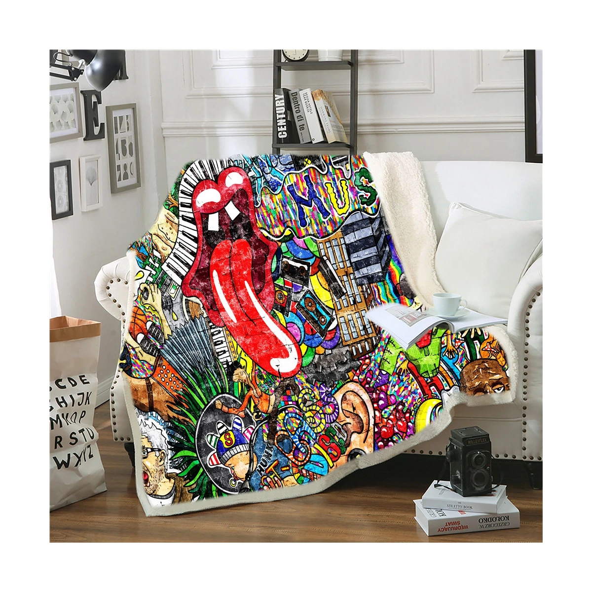 Graffiti Style Lamb Wool Blanket Digital Printing Square Double-layer ...
