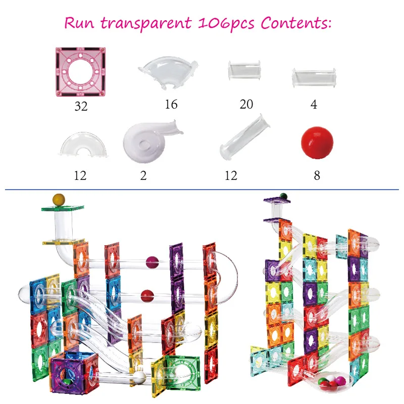Magnescape Magnetic Tiles - Educational 106pcs Marble Run