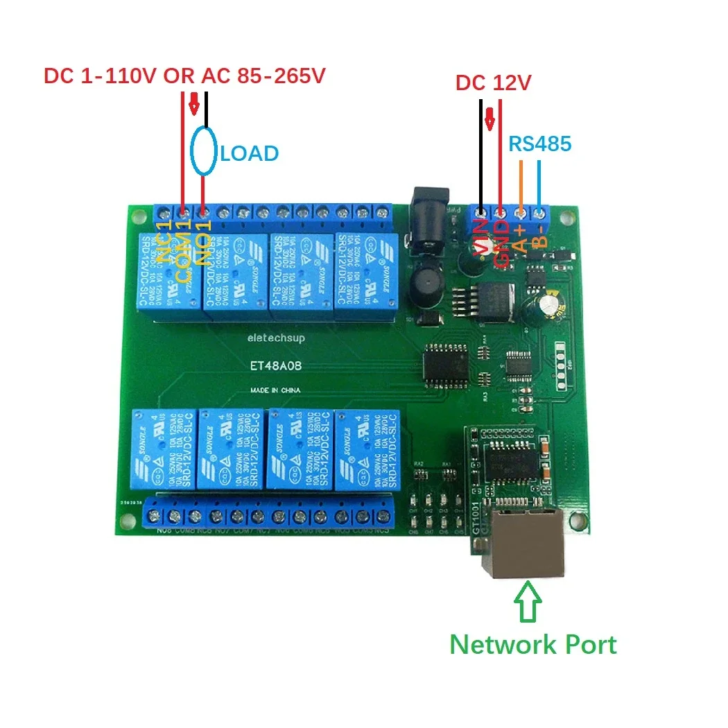 8ch Network Ethernet RS485 Relay Module for Industrial Control