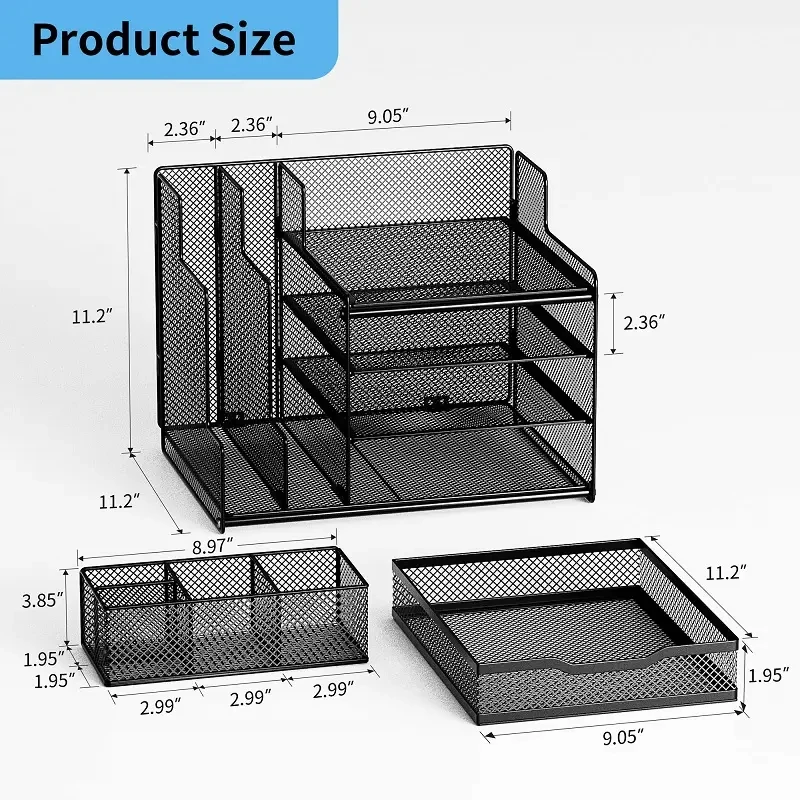 Metal File Organizer - 4-Tier Mesh Desk Tray with Pen Holder