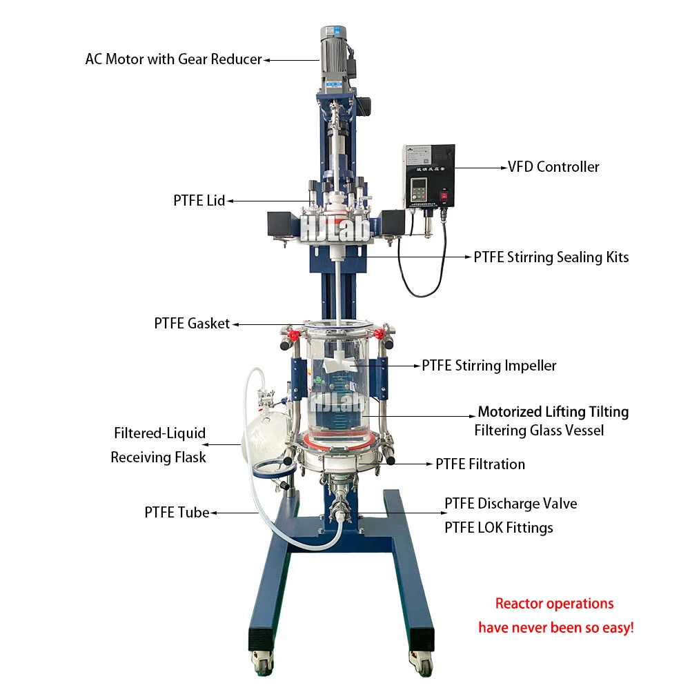 Hjlab Filtering Jacketed Glass Reactor for Chemical Synthesis
