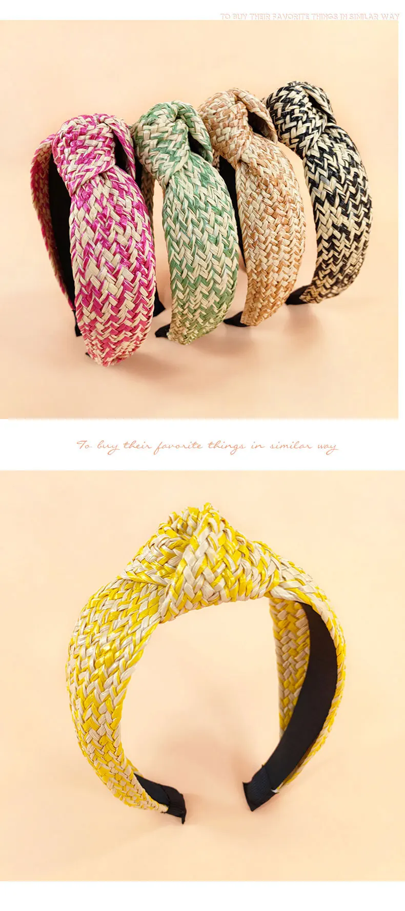 Korean Knotted Handmade Straw Headband Weaving Turban Women Girls Hair