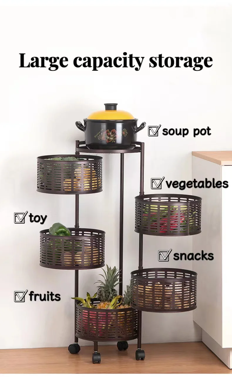 Fruits Vegetables 5 Layer Trolley Rotating Round Drawer Rotary Kitchen ...