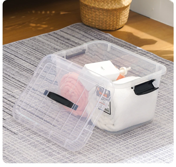 Household Multipurpose 12l Clear Plastic Box With Lid And Handle For ...