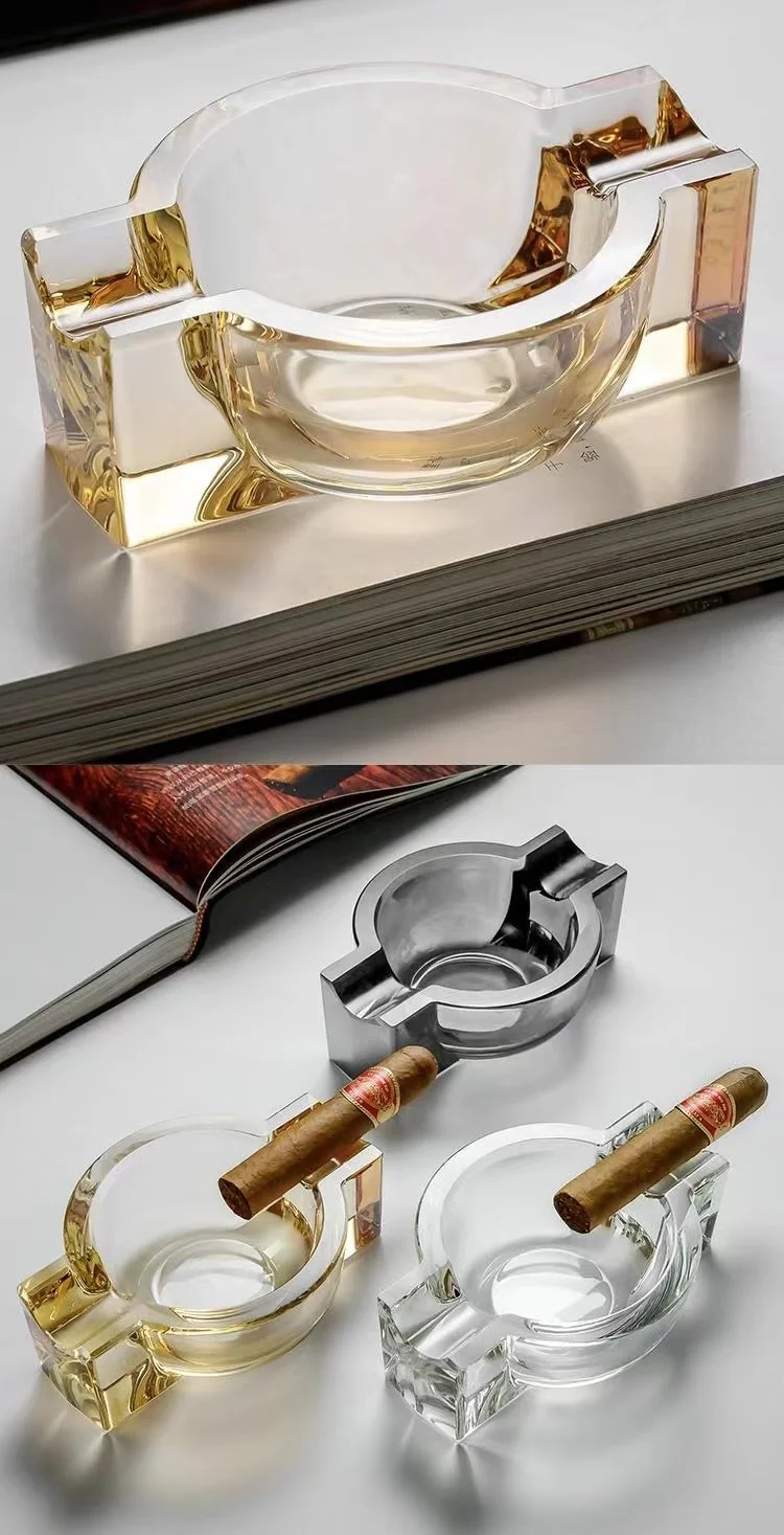 Large Round Classic Double Slot Cigar Crystal Glass Ashtray Custom ...