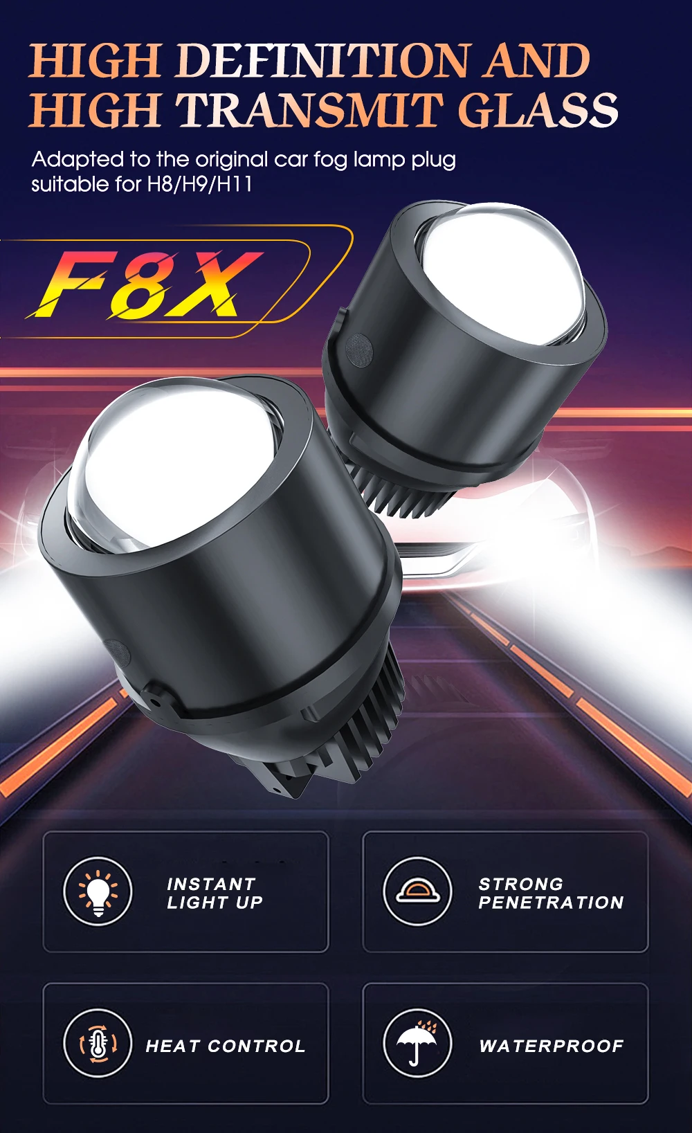GPNE F8x 3 Inch Fog Lamp Projector Light - Triple Color 6000K/4500K ...