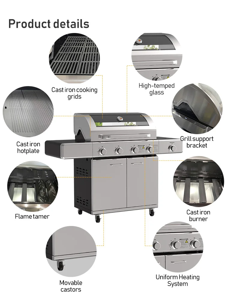 Garden Plate 6 Burner Commercial Barbecue Grill Stainless Steel Built ...