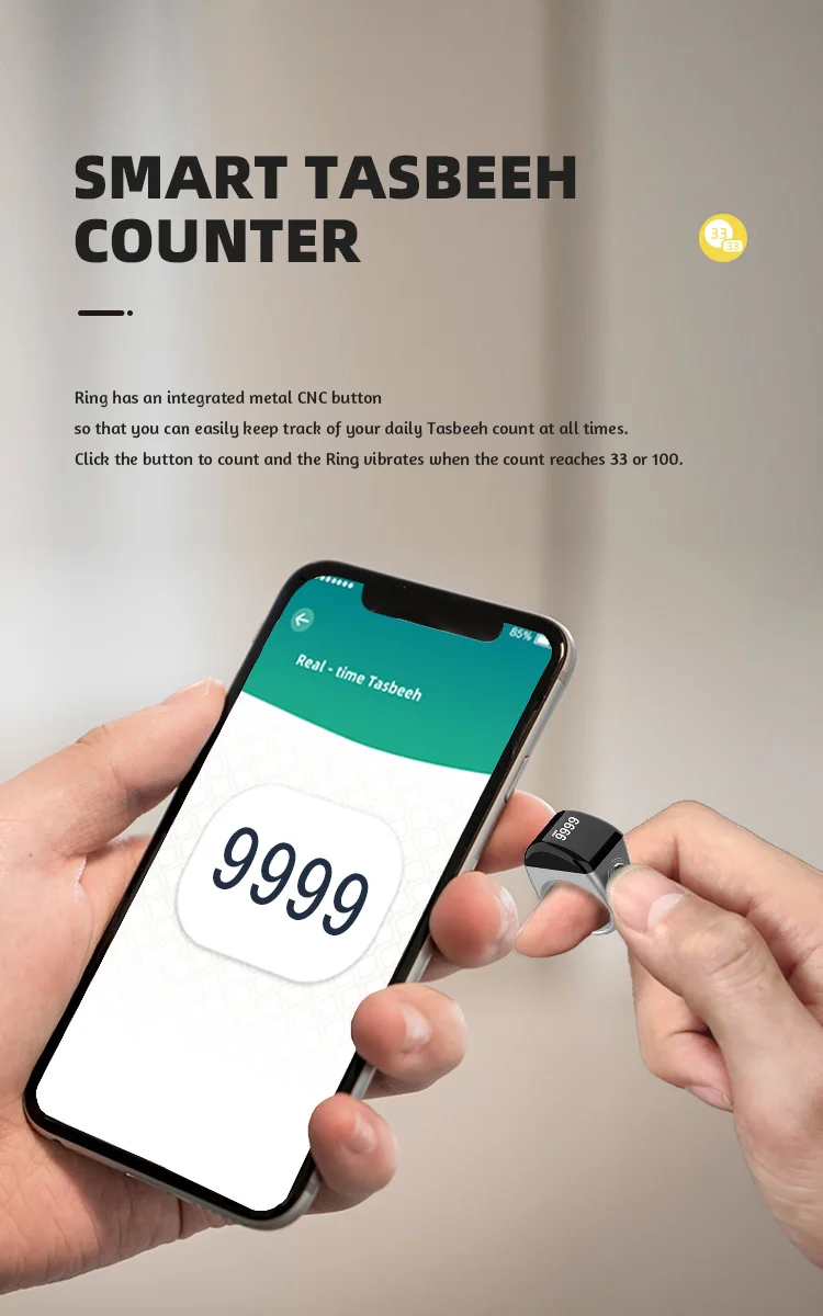 Muslim Prayer Counter Ring - Smart, App-Controlled Tasbeeh