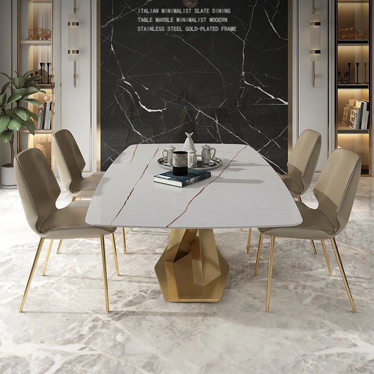 High Class Fashion Luxury Gold Stand Marble Top Dining Table Set ...