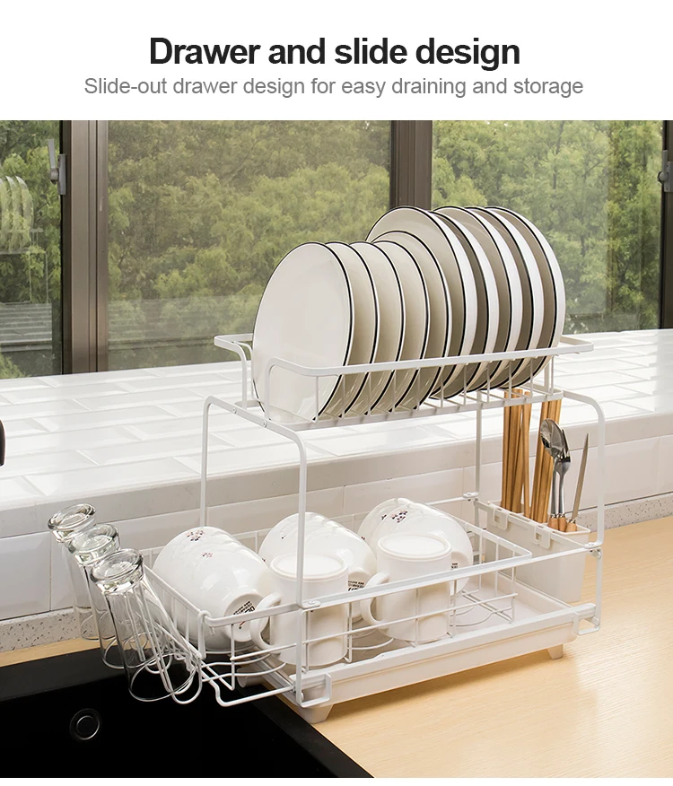 2 Tier Pull Out Drawer Kitchen Counter Storage Organizer Dish Drying ...