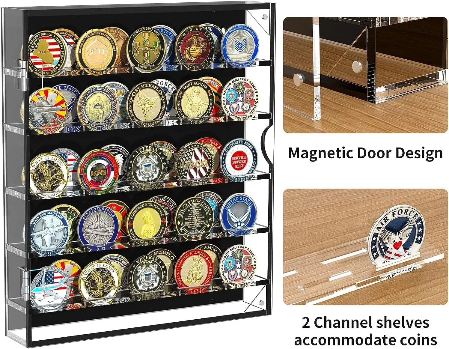 Acrylic Challenge Coin Wall Display Case Removable Shelves Magnetic ...