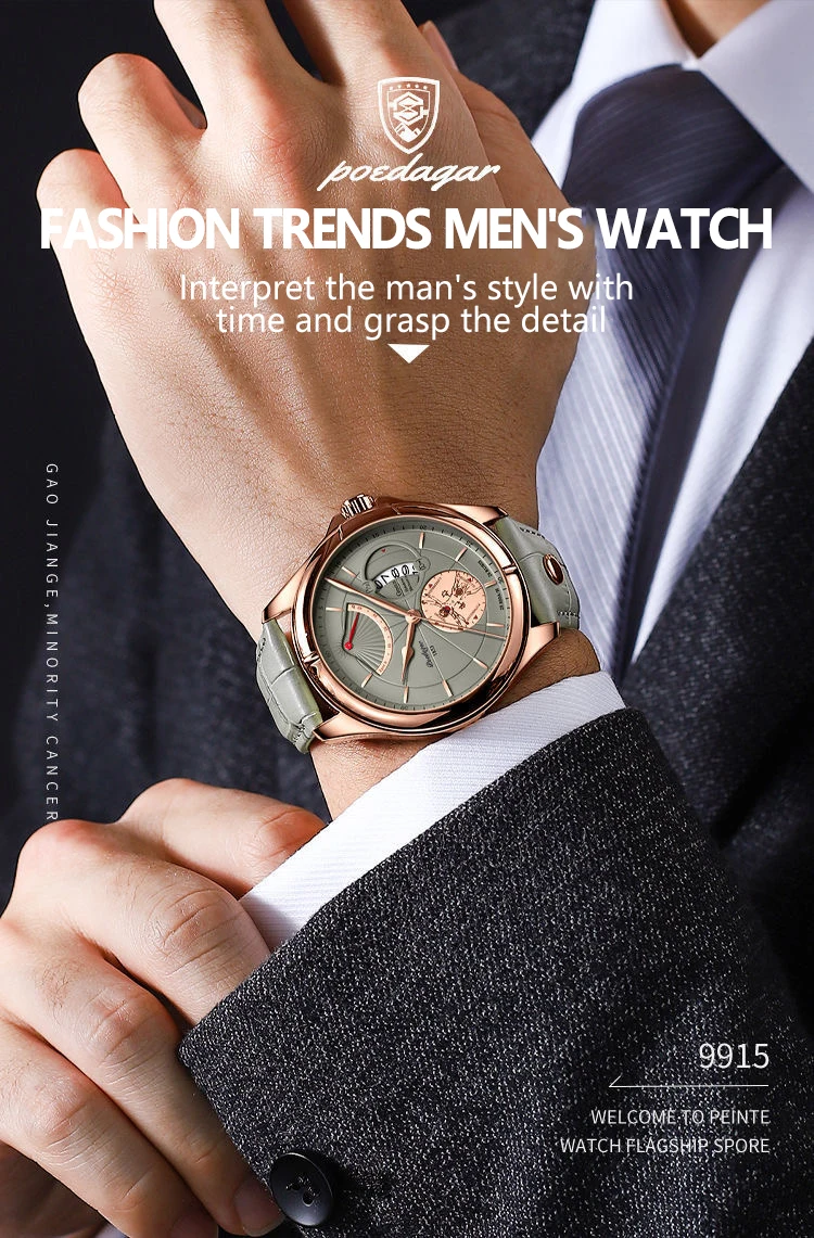 Poedagar 802 New Fashion Quartz Leather Men Watch Top Brand Luxury ...