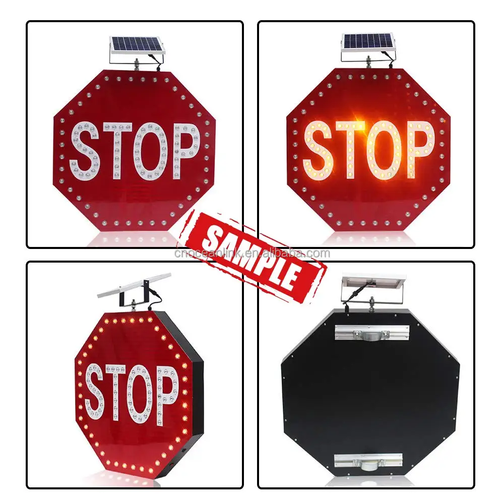 Roadway Warning Sign Solar Powered Stop Sign With Flashing LED Light 30 ...