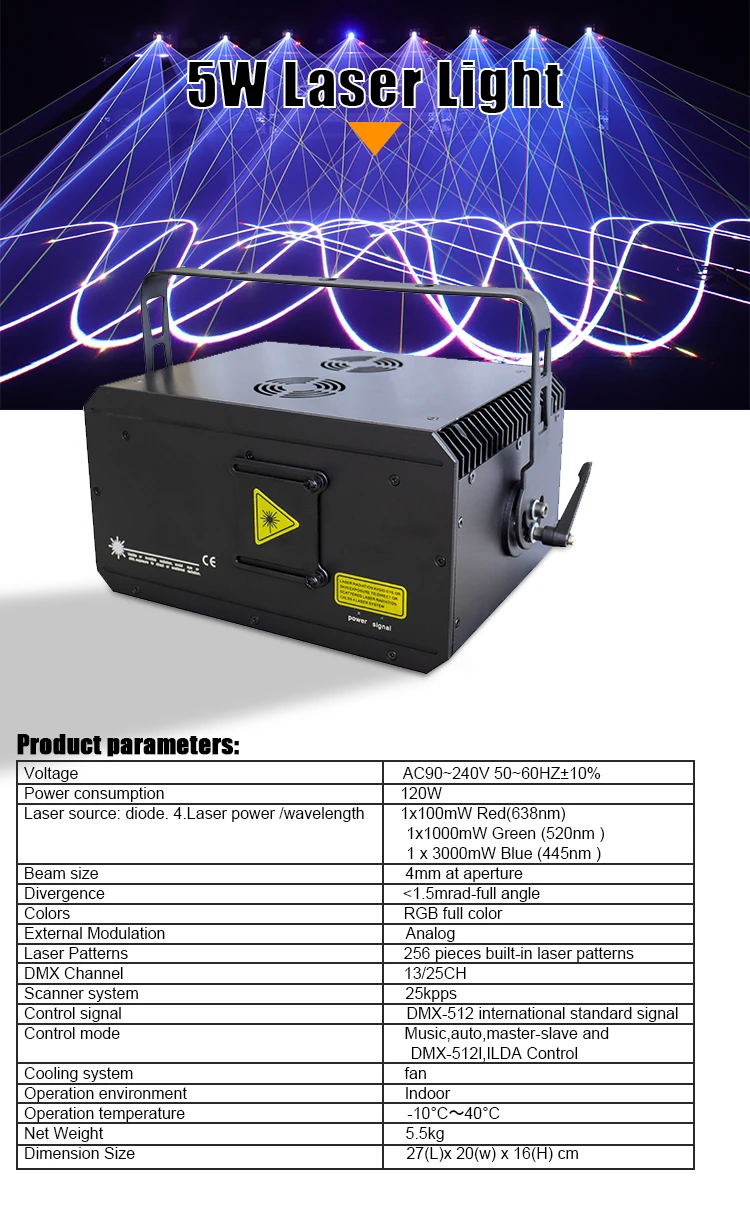 5W Laser Show Projector - 3D Laser Disco Light Animation