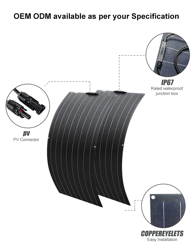 Black Flexible Photovoltaic Solar Panel Yacht High Efficiency Flexible ...