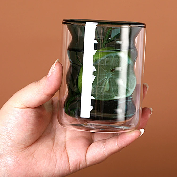 Double Wall Glass Cup Handmade Heat Resistant Spiral Shape Drinking ...