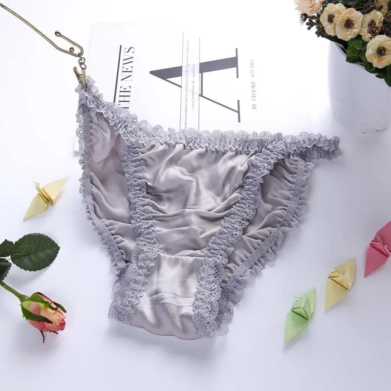 8 Color Silk Love Women Pure Silk Lace Briefs Sexy Latest Breathable Panties Silk Underwear