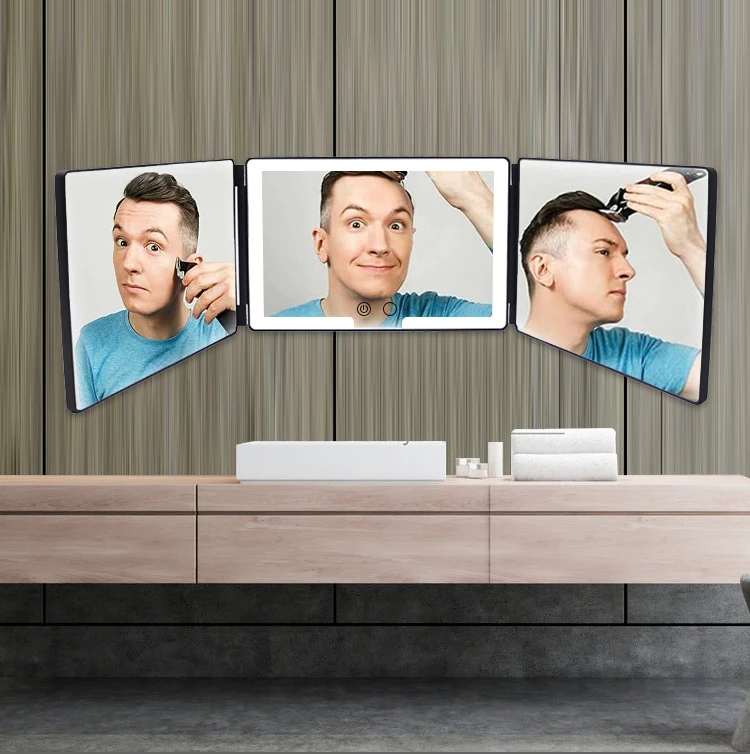 Wall Hanging Trifold Haircut Self Hair Cutting Makeup Mirror 3 Way Self ...