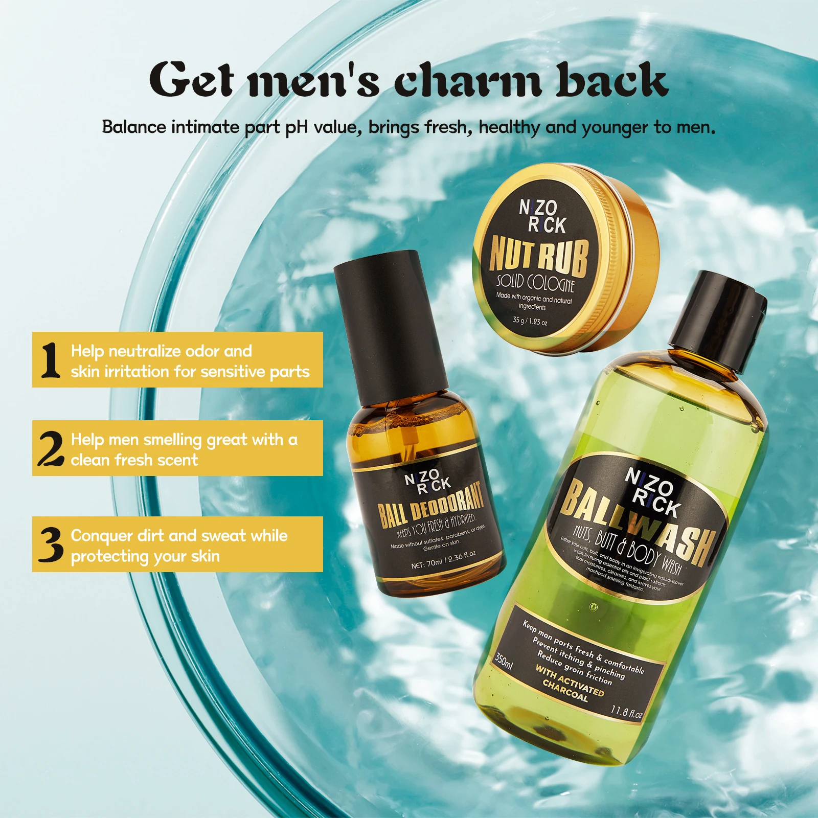 Intimate Care Men Body Wash Set Organic Extracts Deep Cleansing Reducing Itching Intimate Wash