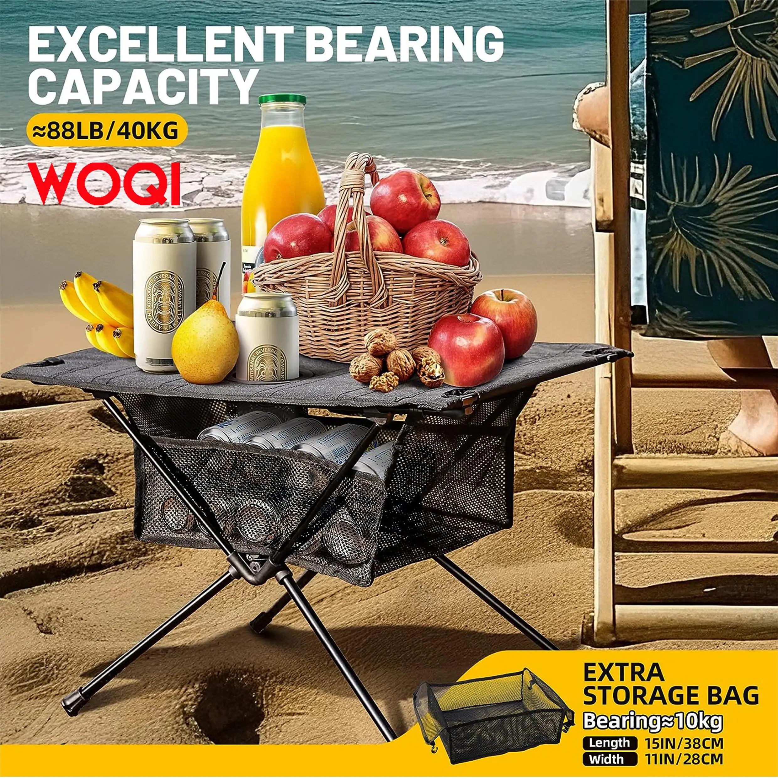 Woqi Portable Folding Camping Table,Mesh Folding Table,Used For Beach ...