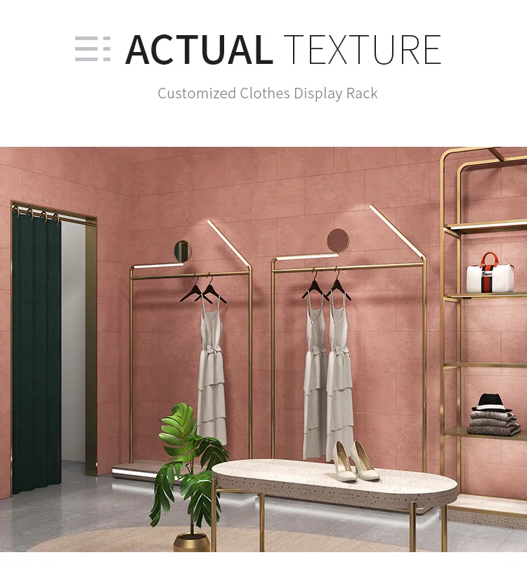 Luxury Store Fixtures Gold Clothing Display Stand Led Light Clothes ...