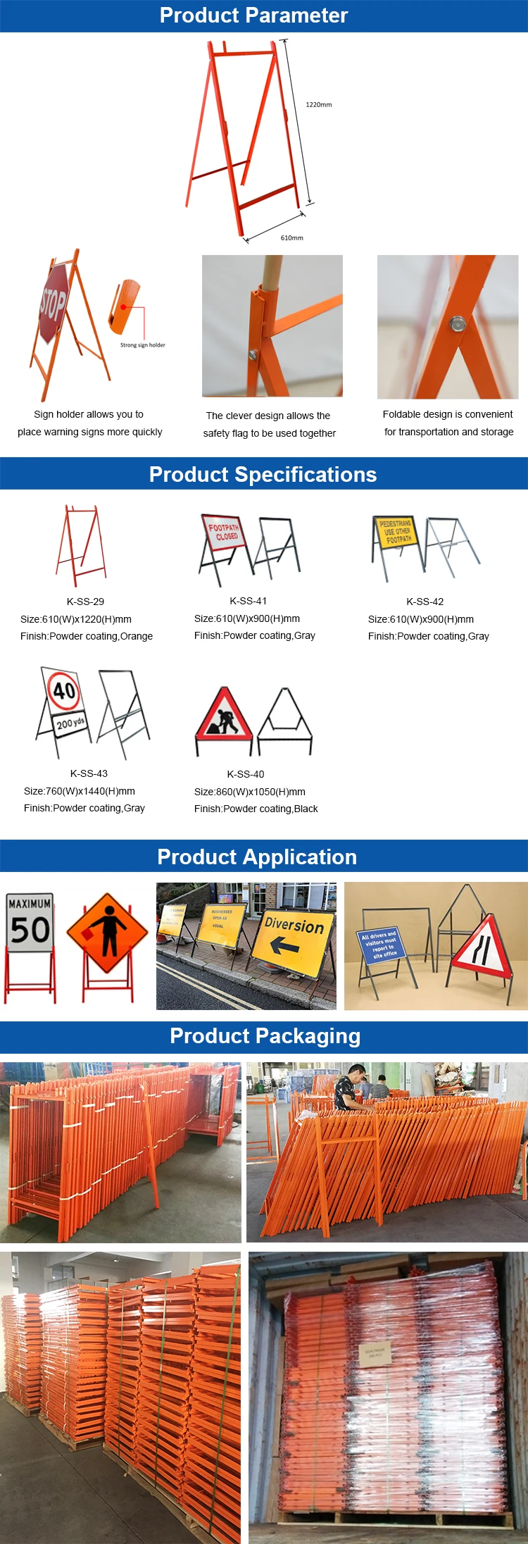 Outdoor Steel Traffic Control Sign Stand Boards Metal Folding A Frame ...