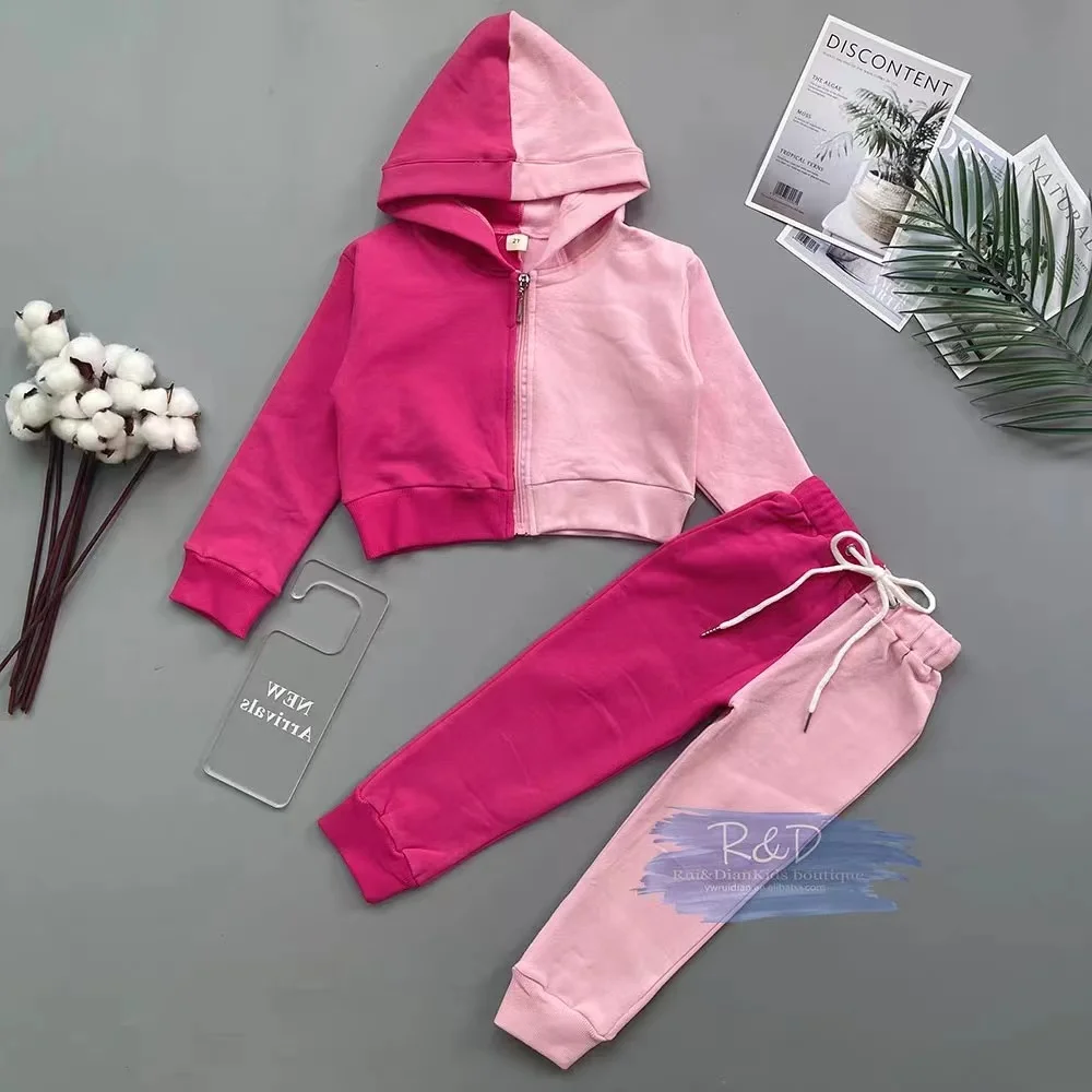 Autumn Children's 2-tone Jogging Suit Zip Hoodie Kids 2 Pieces Fashion ...