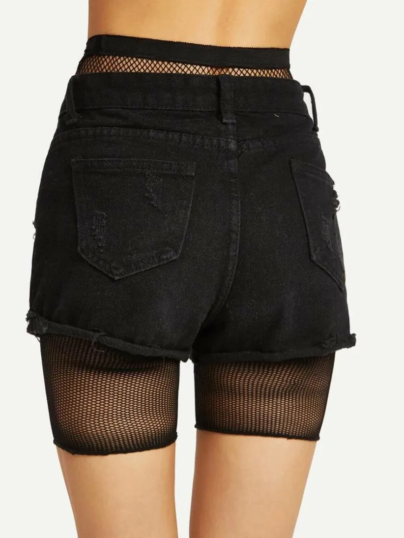White Black Nude Colors One Size Fits Most Biker Fishnet Shorts High ...