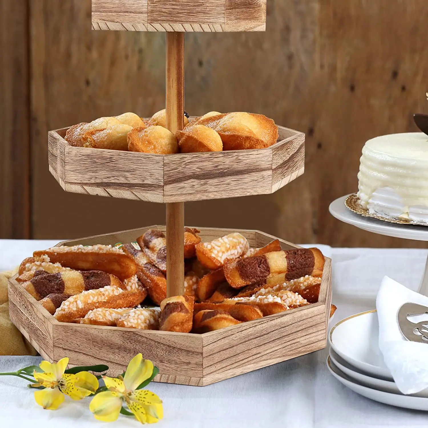 Farmhouse 3tier Wooden Serving Tray Rustic Wooden Decorative Tray For ...