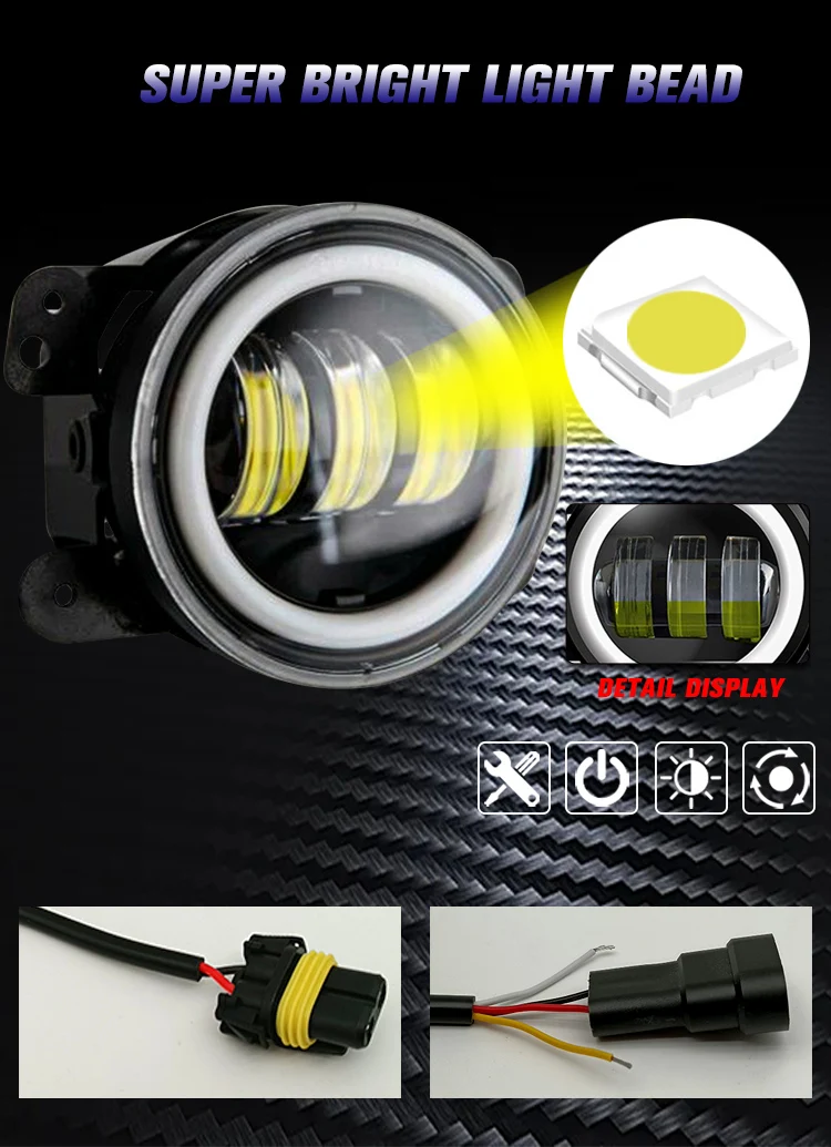 4 Inch LED Fog Lights - Halo Ring Angels Eyes for Jeep