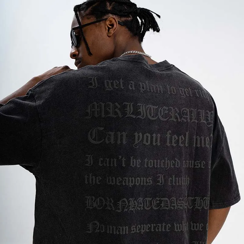 Qianzun Front And Back Graphic Puff Print T Shirts Letter Acid Washed ...