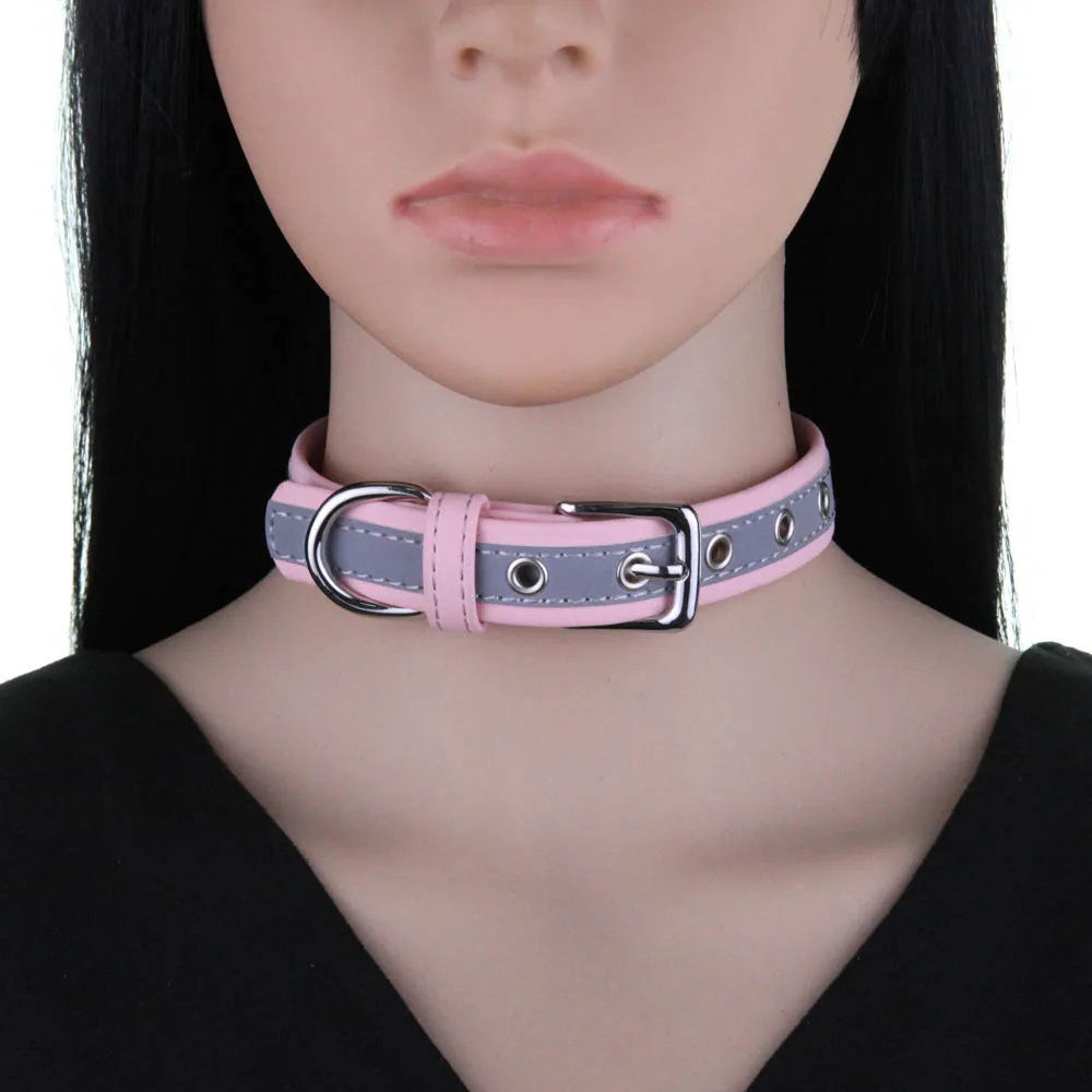 New Reflective Microfiber Leather Collar Necklace Light Luxury Punk ...