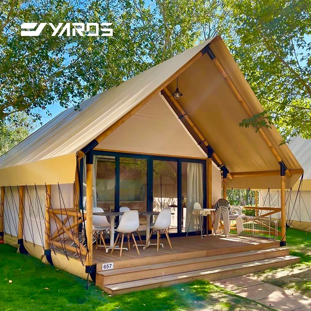 Alibaba.com: Customizable Wood Canvas Lodge Glamping Hut with Bathroom ...