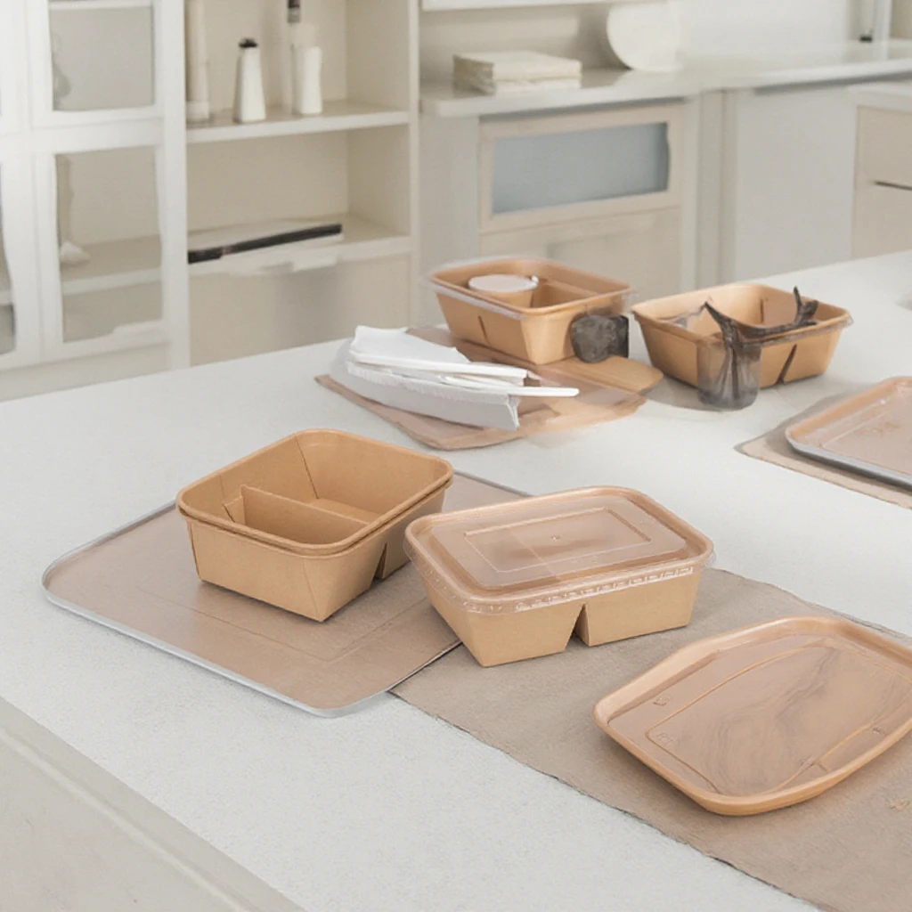 Double-Grid Disposable Rectangular Paper Lunch Box with Flat Bottom ...
