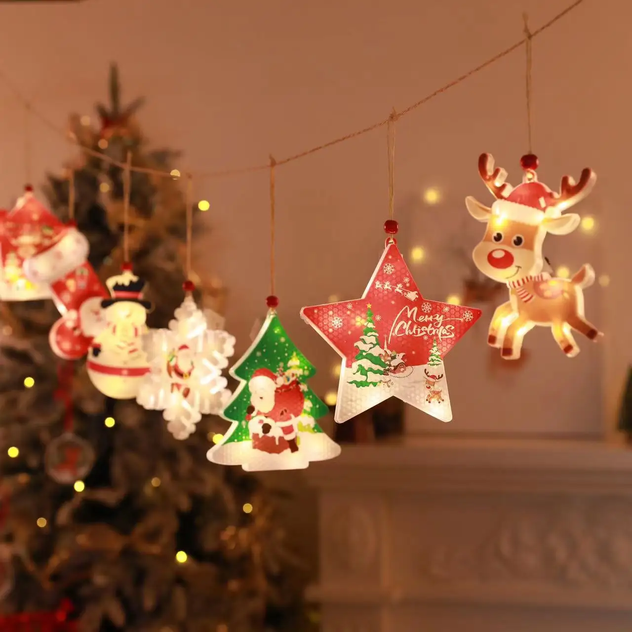 2023 Tiktok Stock Christmas Pentacle Curtain Outdoor Decoration String ...