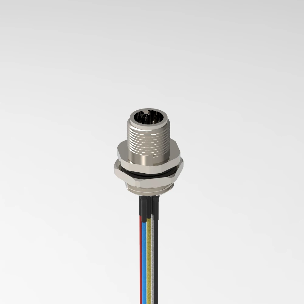 M12 Connector 5 Pin Male Plug A-code Panel Mount Rear Fasten Wire Leads ...