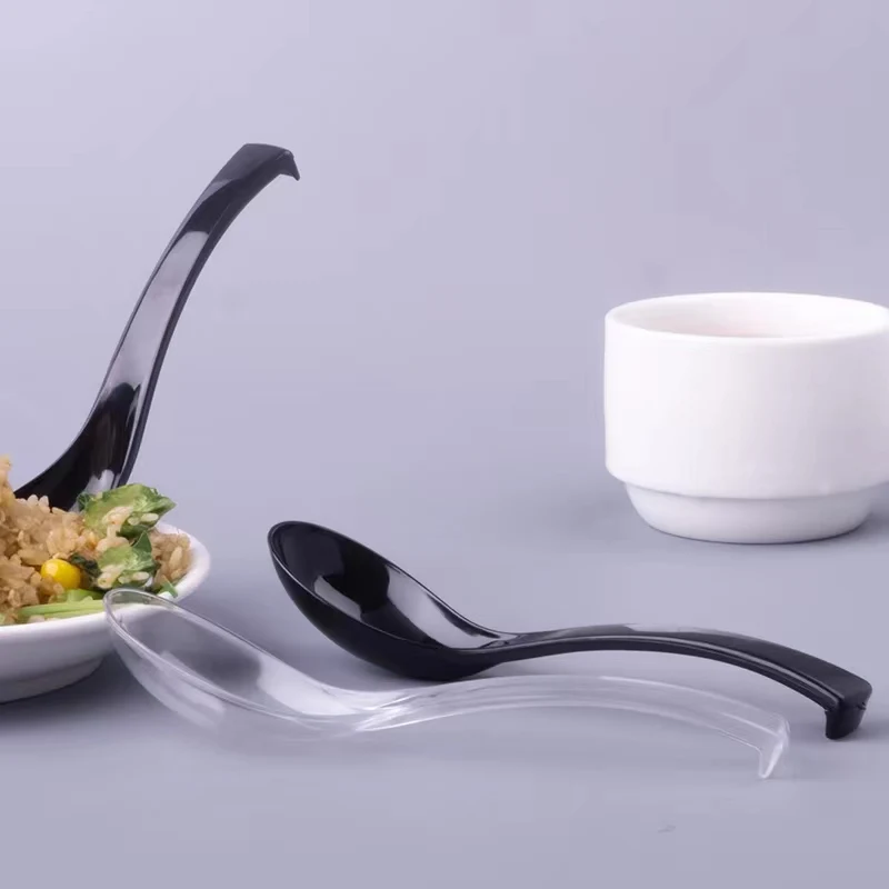 Large Transparent and Black Long Handle Fast Food Spoons Home Flatware ...