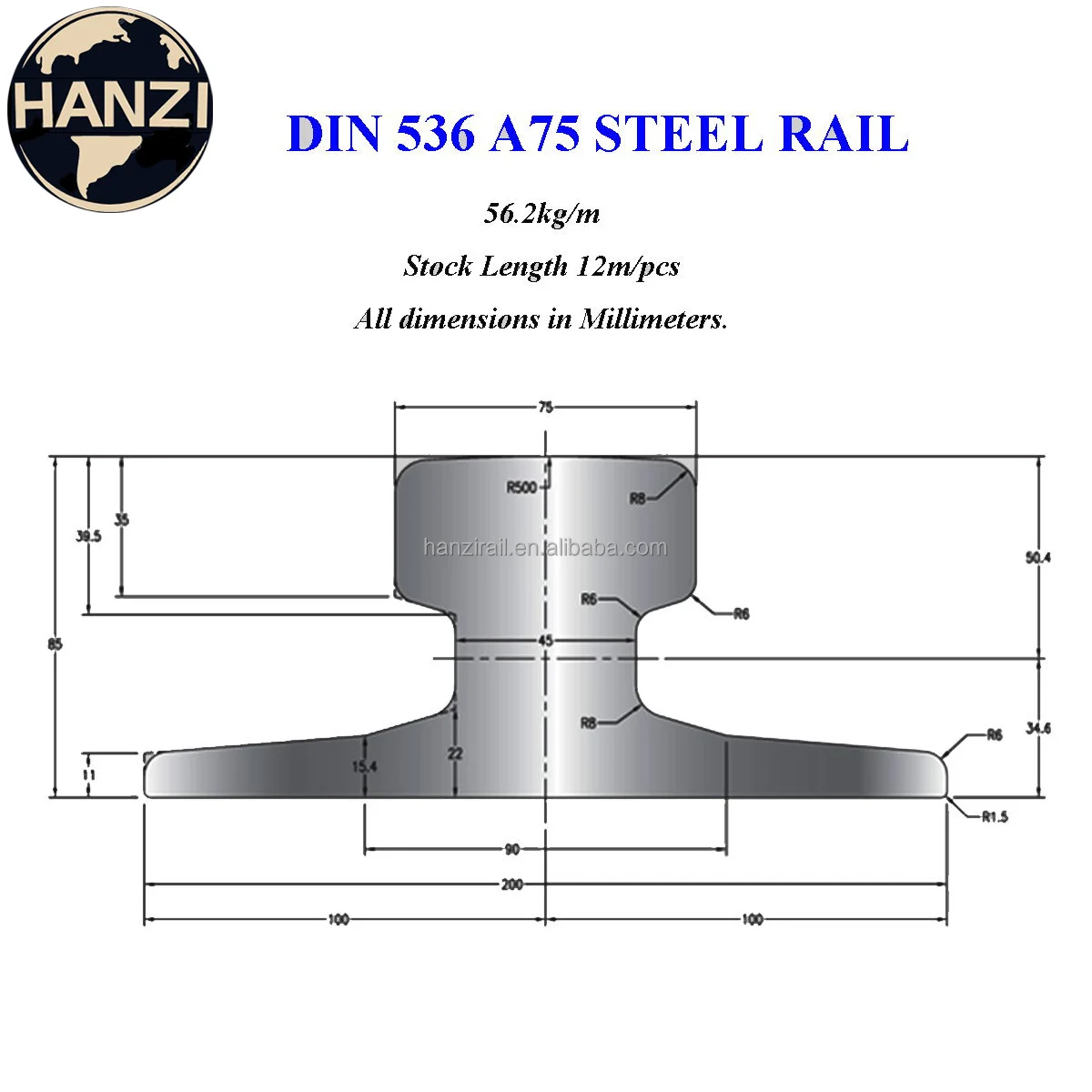 New ASCE75 Crane Steel Rail ASTM-A1 Standard for Railway Construction ...