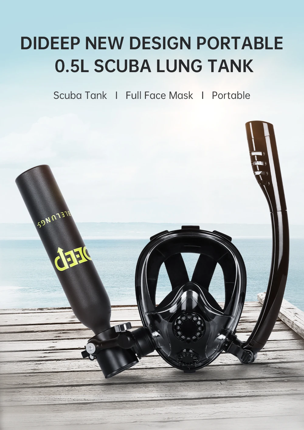 DIDEEP 0.5L Scuba Diving Lung Mini Tank with Full Face Mask