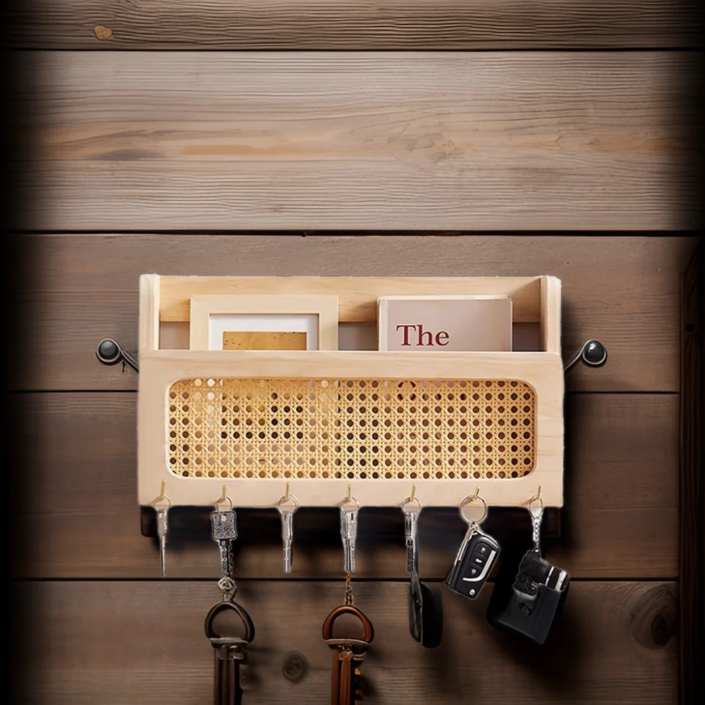 Rustic Wooden Home Entryway Wall Hanging Shelf Key Holder For Wall ...
