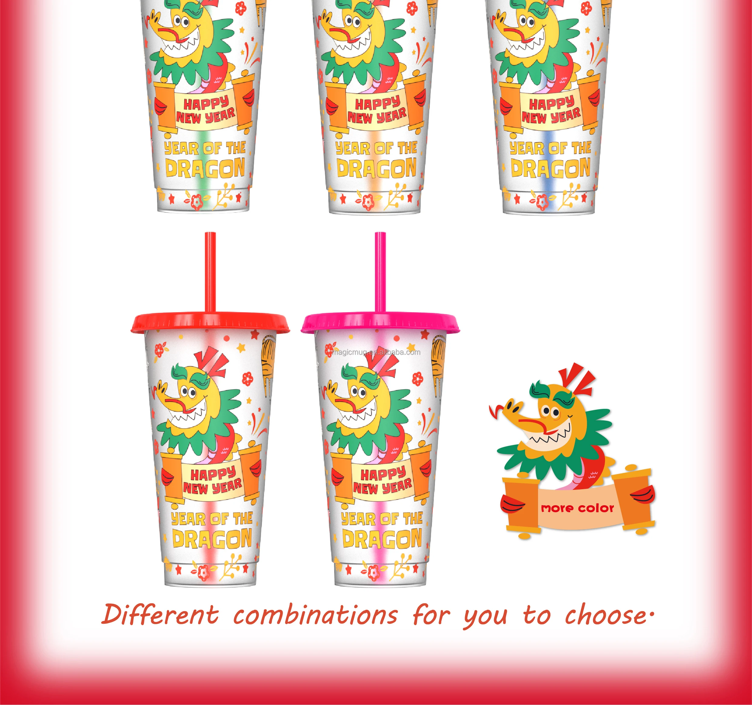 Happy New Year 2024 Lunar Dragon Gift Coffee Reusable Party Cold ...